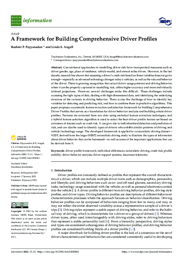 (PDF) A Framework for Building Comprehensive Driver Profiles