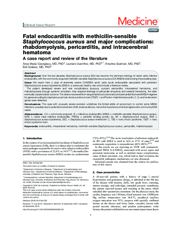 (PDF) Fatal endocarditis with methicilin-sensible Staphylococcus aureus ...