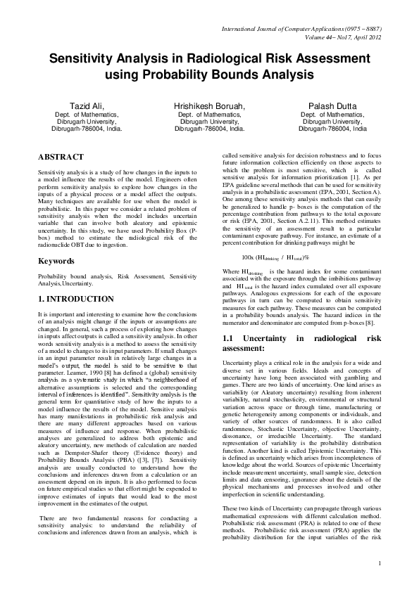 (PDF) Sensitivity Analysis in Radiological Risk Assessment using Double Monte Carlo Method
