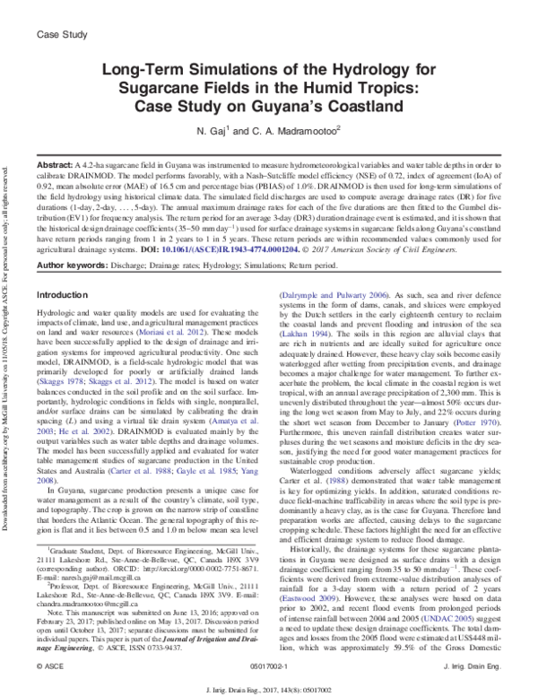 (PDF) Long-Term Simulations of the Hydrology for Sugarcane Fields in ...