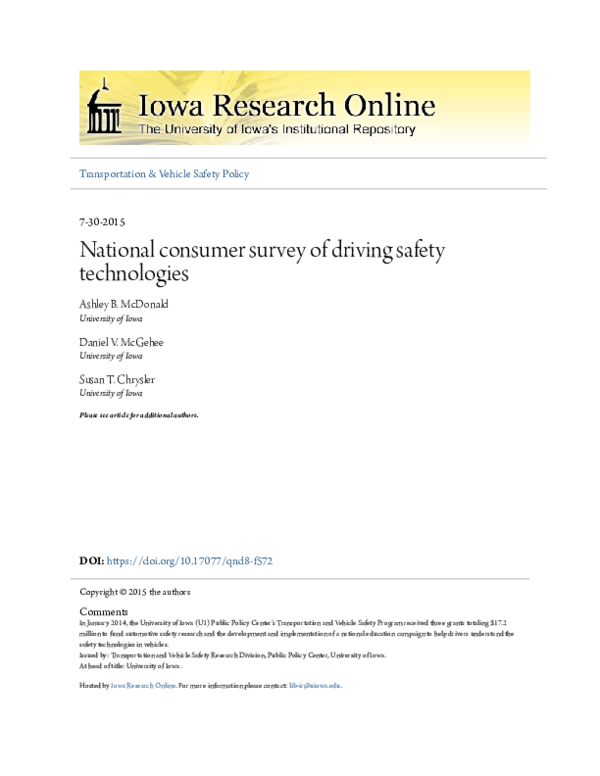 (PDF) National consumer survey of driving safety technologies