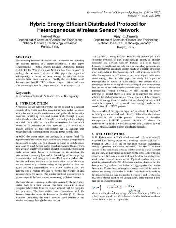 (PDF) Hybrid Energy Efficient Distributed Protocol for Heterogeneous Wireless Sensor Network