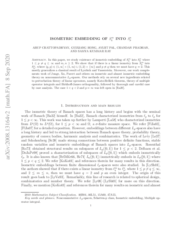 (PDF) Isometric Embedding of $S_q^m$ into $S_p^n$