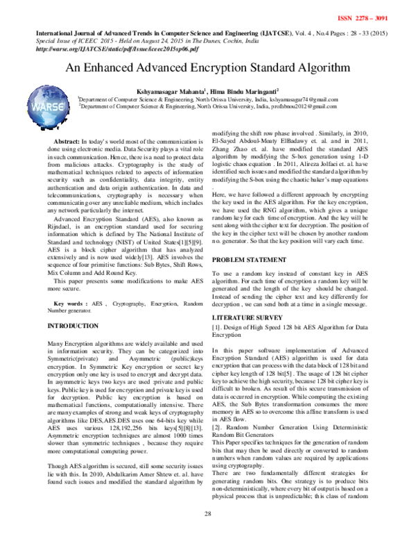 (PDF) An Enhanced Advanced Encryption Standard Algorithm