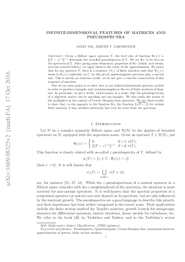 (PDF) Infinite-dimensional features of matrices and pseudospectra