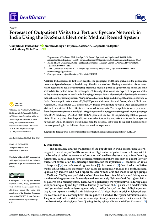 (PDF) Forecast of Outpatient Visits to a Tertiary Eyecare Network in India Using the EyeSmart ...