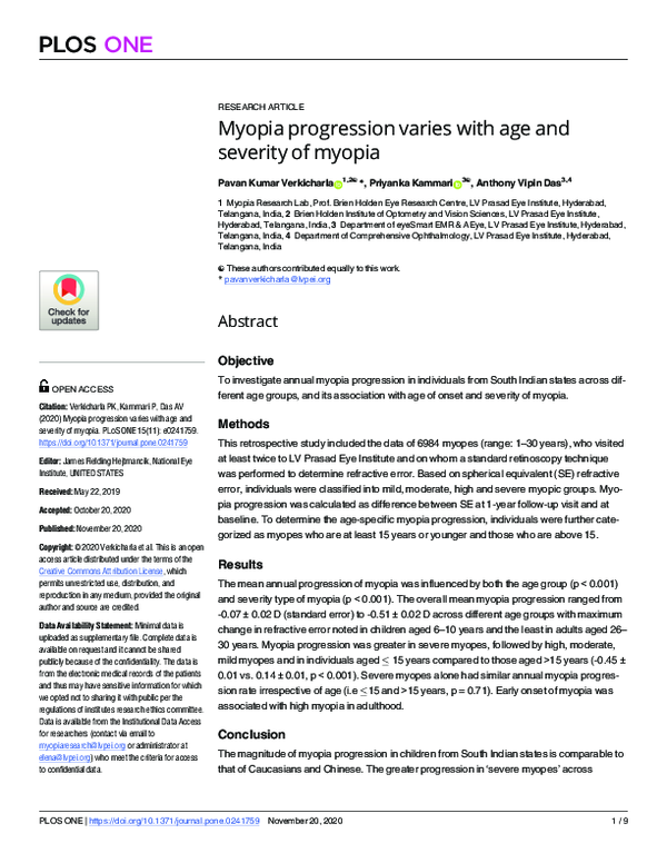 (PDF) Myopia progression varies with age and severity of myopia