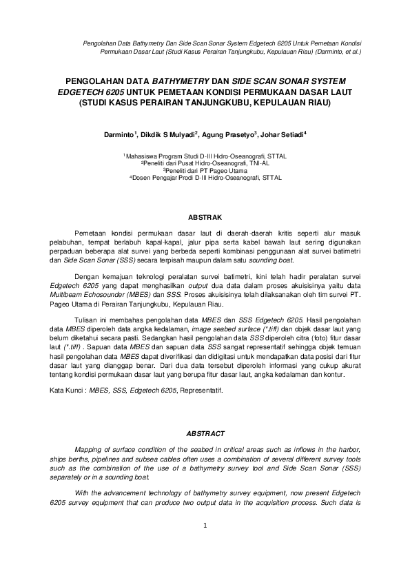 Pdf Pengolahan Data Bathymetry Dan Side Scan Sonar System Edgetech