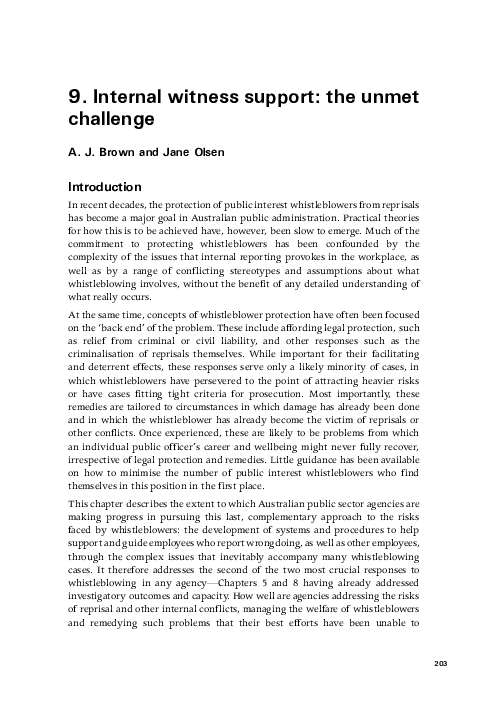 (PDF) Internal witness support: the unmet challenge