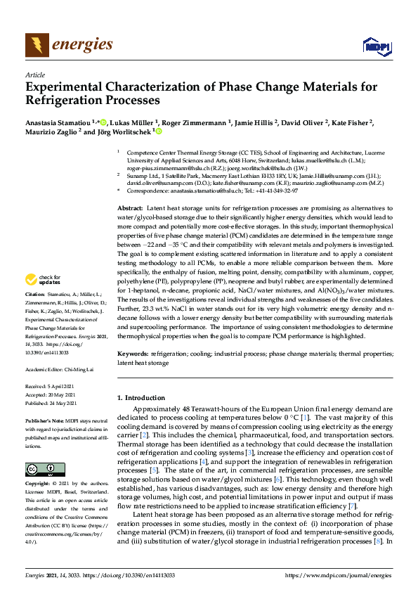 (PDF) Experimental Characterization of Phase Change Materials for ...