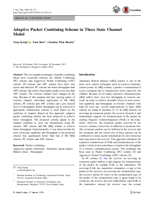 (PDF) Adaptive Packet Combining Scheme in Three State Channel Model
