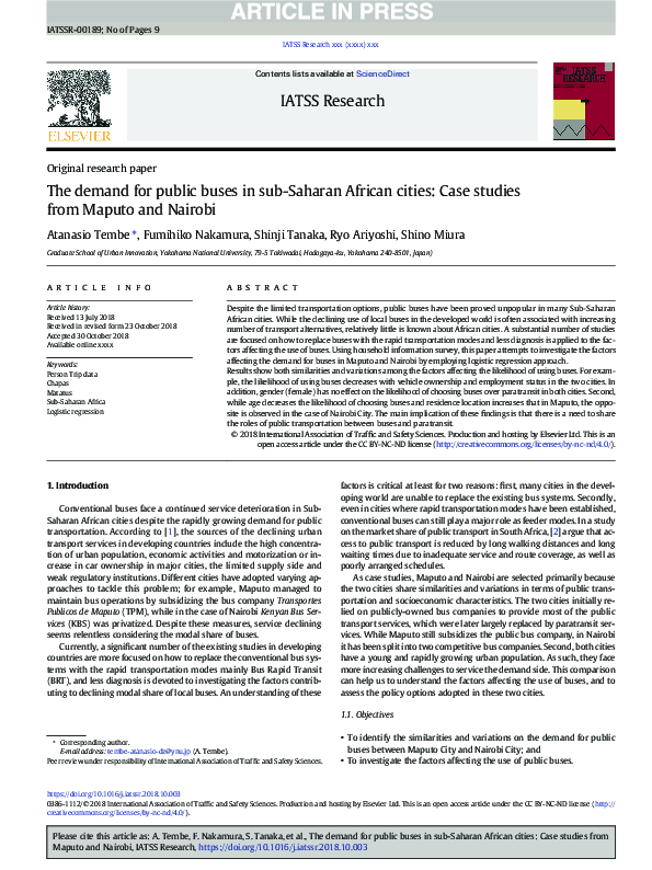 (PDF) The demand for public buses in sub-Saharan African cities: Case ...