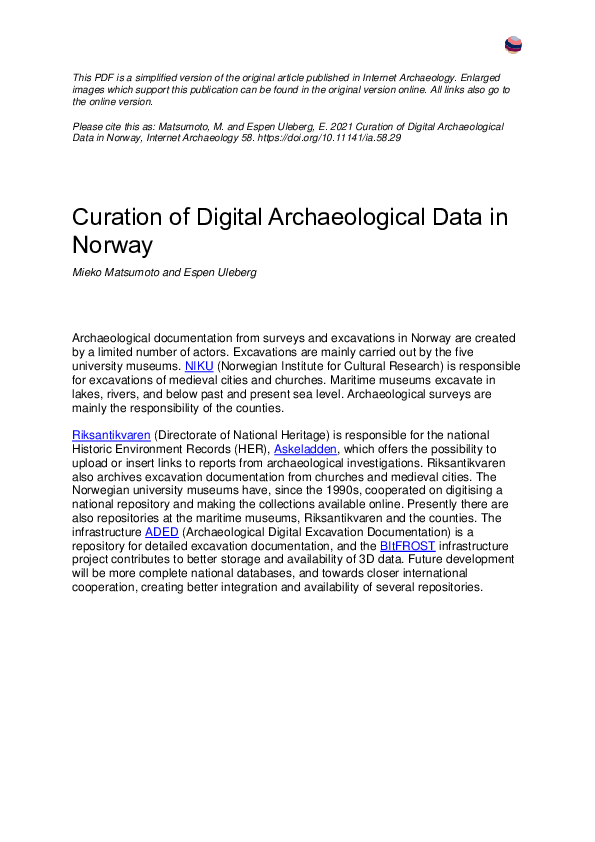 (PDF) Curation of Digital Archaeological Data in Norway