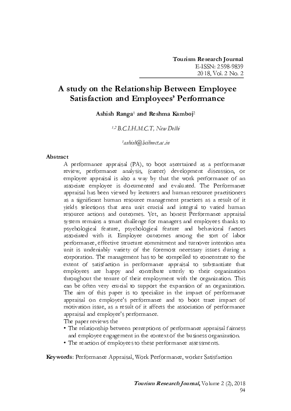 (PDF) A study on the Relationship Between Employee Satisfaction and ...
