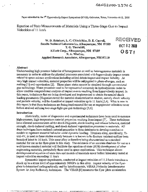 (PDF) Equation of state measurements of materials using a three-stage ...