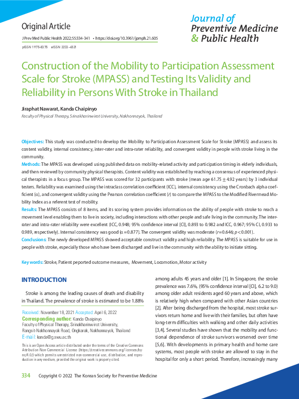 (PDF) Construction of the Mobility to Participation Assessment Scale ...