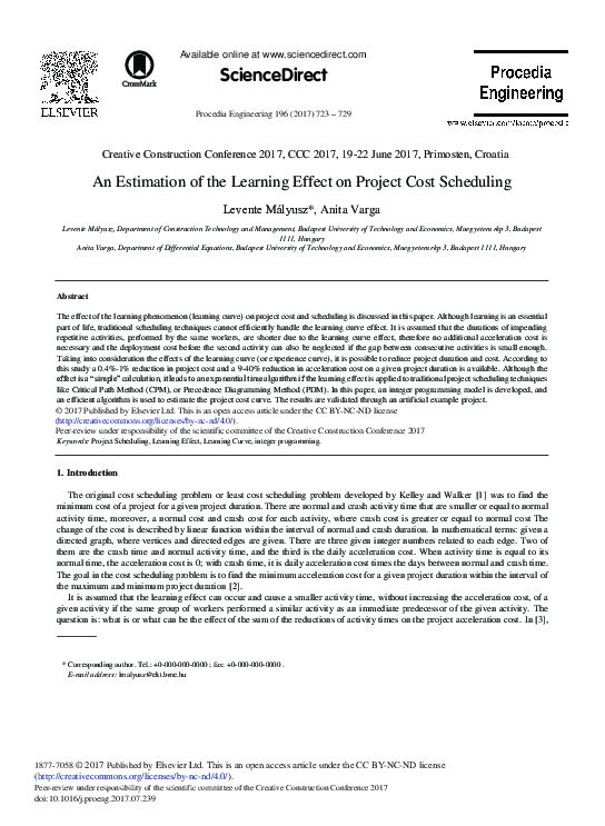 (PDF) An Estimation of the Learning Effect on Project Cost Scheduling