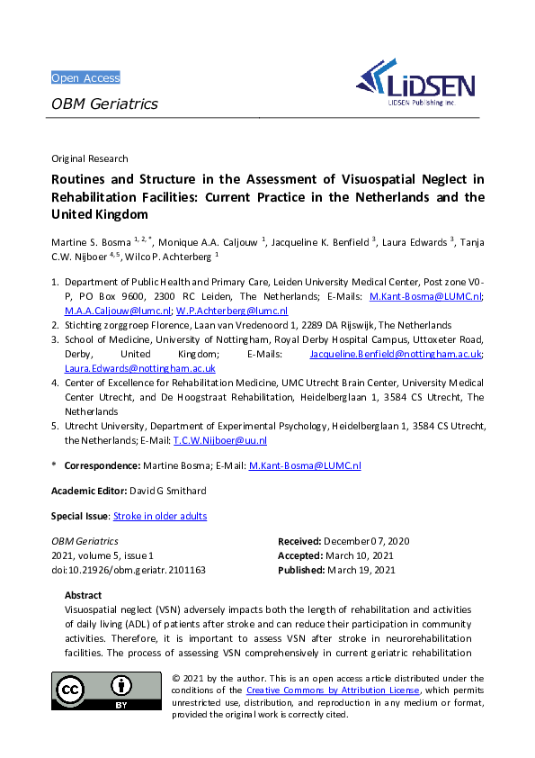 (PDF) Routines and Structure in the Assessment of Visuospatial Neglect ...