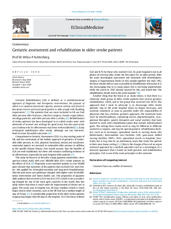(PDF) Geriatric assessment and rehabilitation in older stroke patients