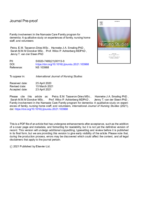 (PDF) Family involvement in the Namaste care family program for ...