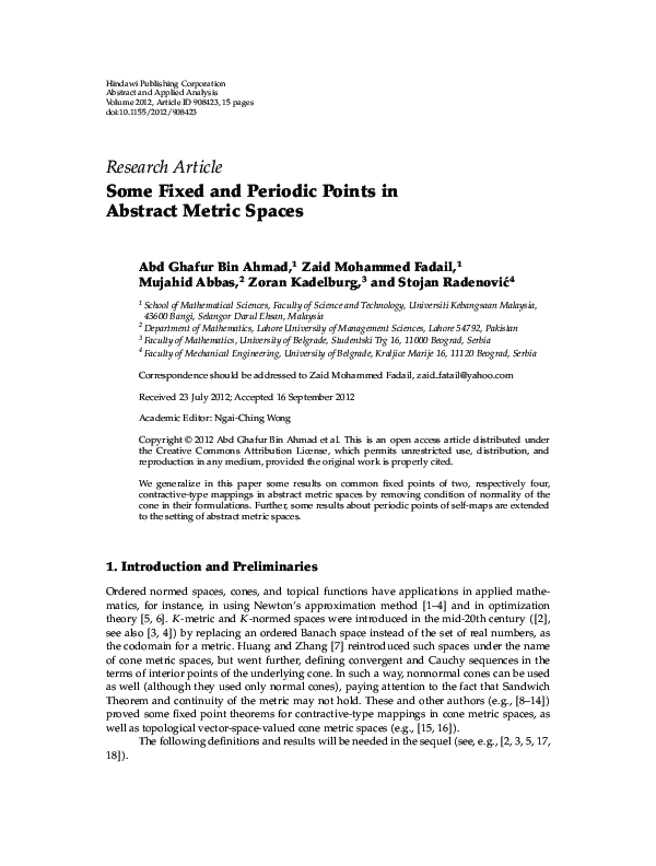 Pdf Some Fixed And Periodic Points In Abstract Metric Spaces