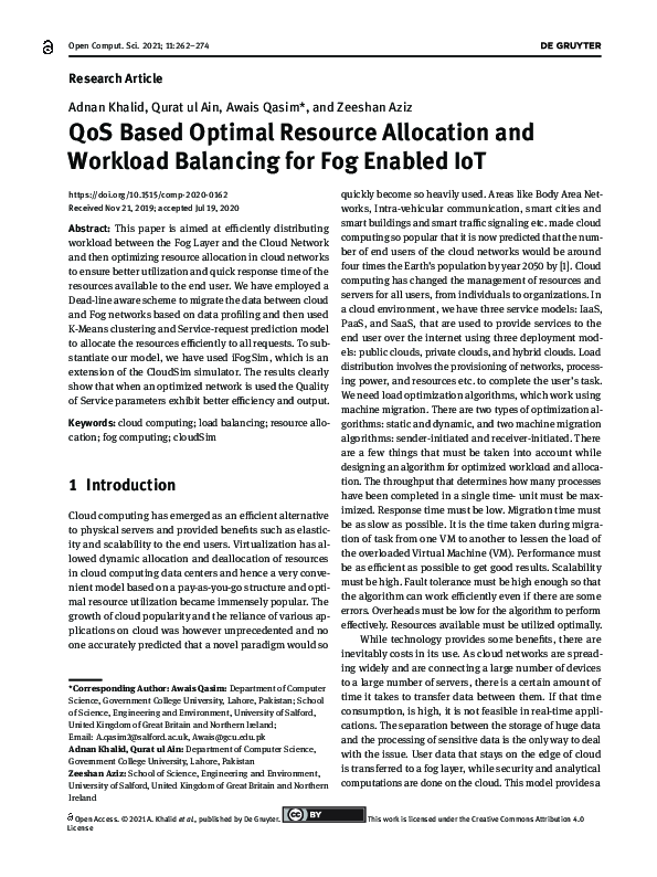 (PDF) QoS Based Optimal Resource Allocation and Workload Balancing for Fog Enabled IoT