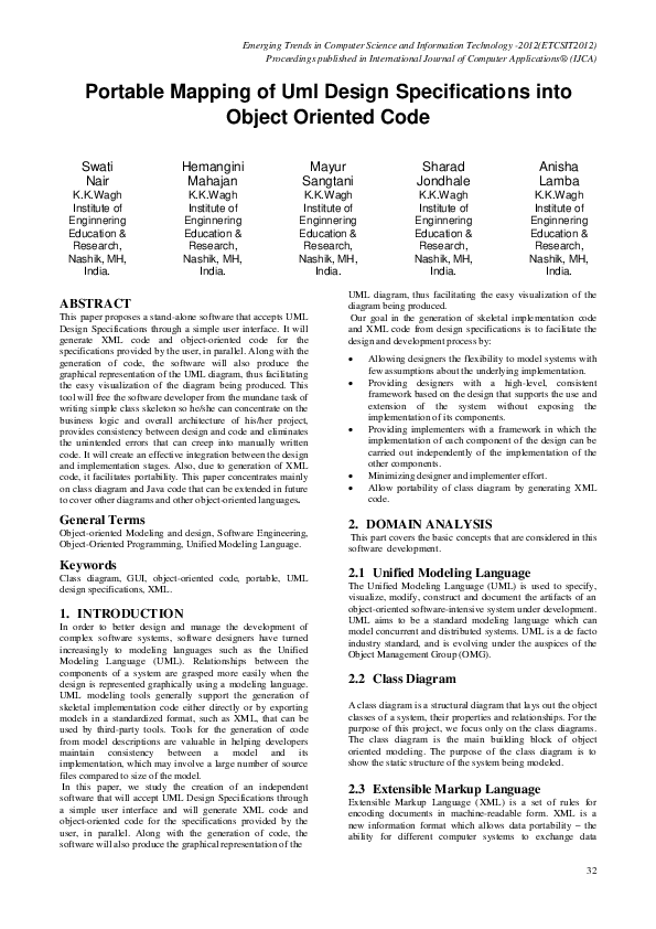 (PDF) Portable Mapping of Uml Design Specifications into Object Oriented Code | anisha lamba ...