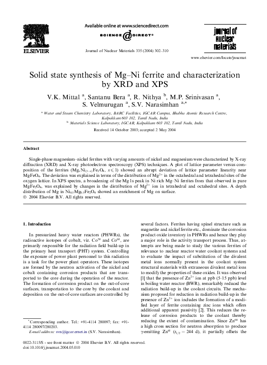 (PDF) Solid state synthesis of Mg–Ni ferrite and characterization by ...