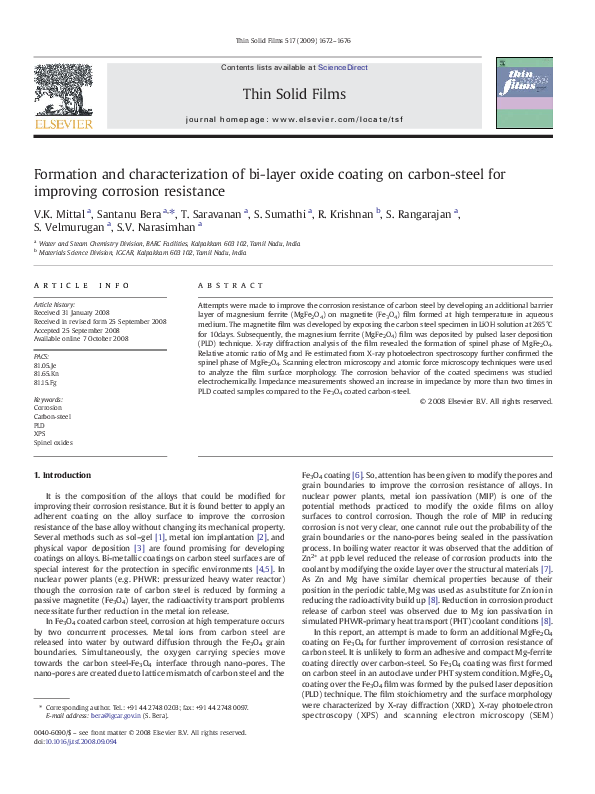 (PDF) Formation and characterization of bi-layer oxide coating on carbon-steel for improving ...