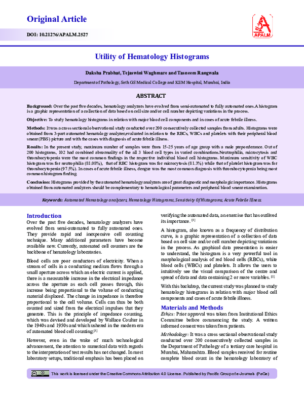 (PDF) Utility of Hematology Histograms
