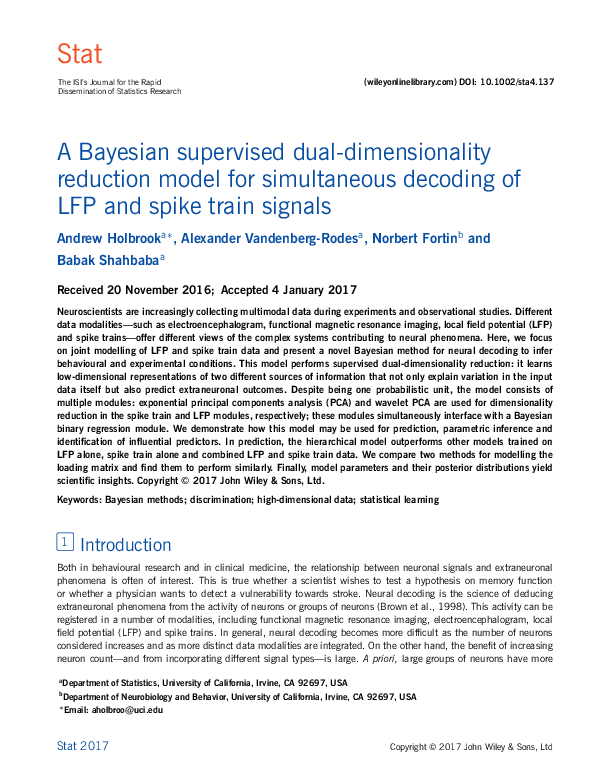(PDF) A Bayesian supervised dual‐dimensionality reduction model for simultaneous decoding of LFP ...