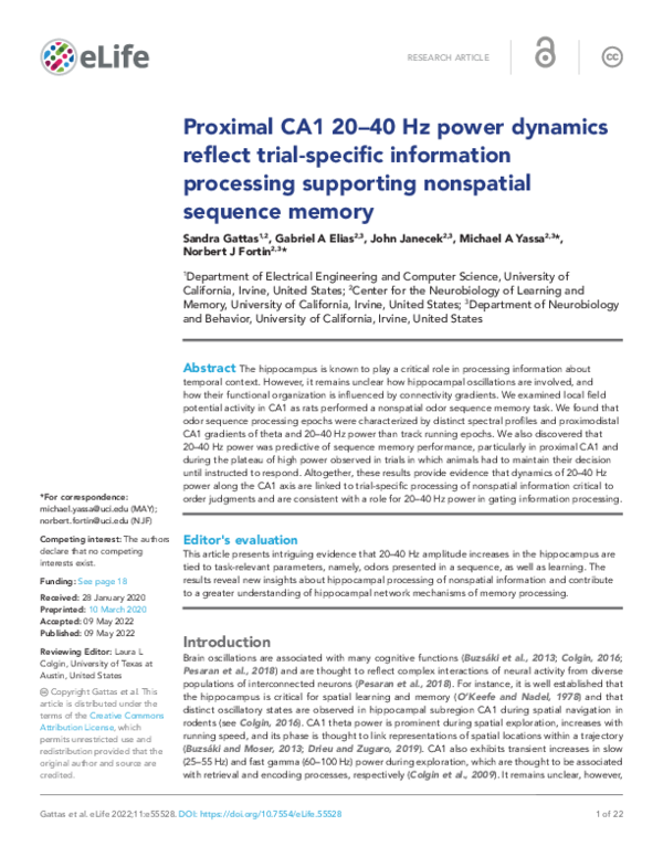 (PDF) Proximal CA1 20–40 Hz power dynamics reflect trial-specific ...