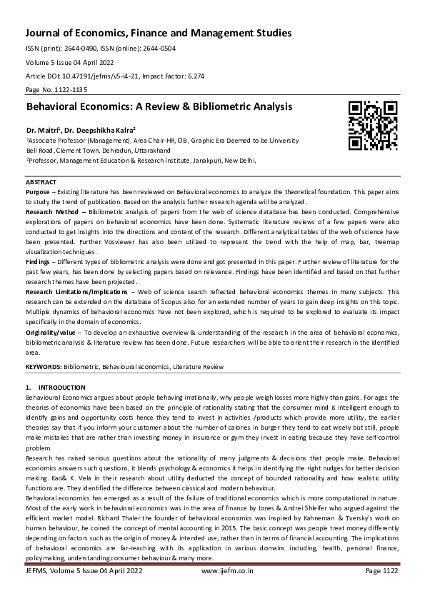 (PDF) Behavioral Economics: A Review & Bibliometric Analysis