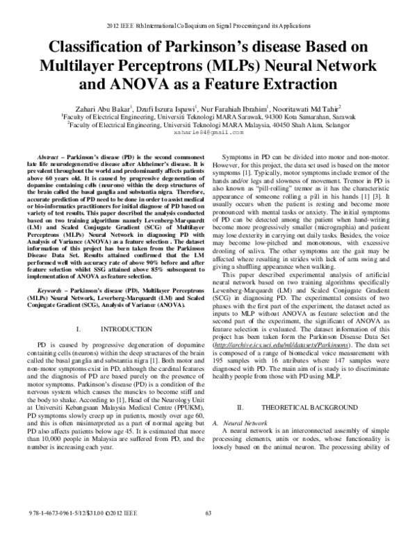 (PDF) Classification of Parkinson's disease based on Multilayer Perceptrons (MLPs) Neural ...