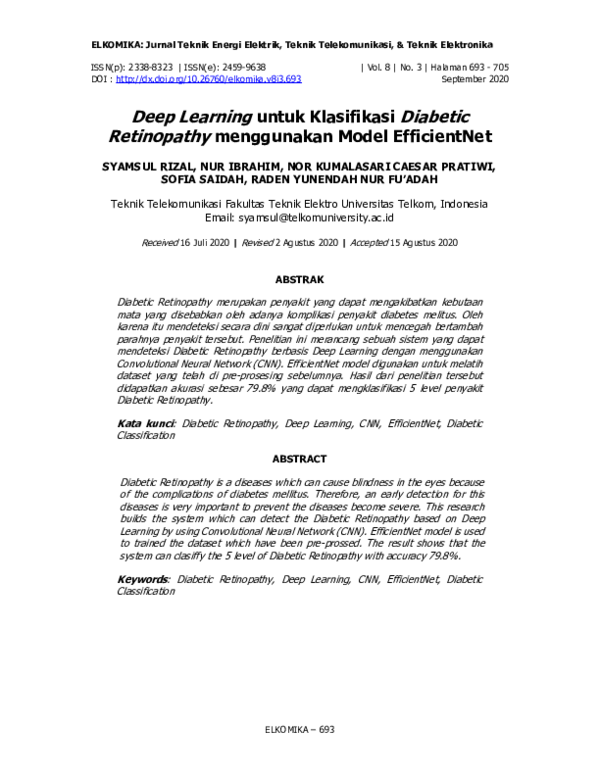 (PDF) Deep Learning untuk Klasifikasi Diabetic Retinopathy menggunakan Model EfficientNet