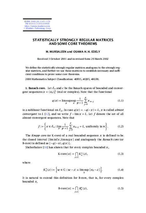 (PDF) Statistically strongly regular matrices and some core theorems