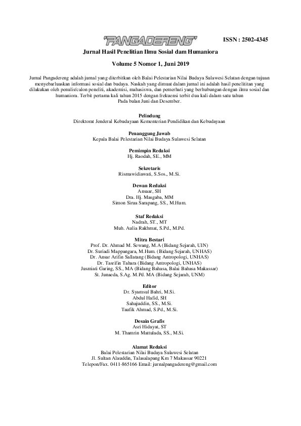 (PDF) Jurnal hasil penelitian Ilmu Sosial dan Humaniora: 'Pangadereng ...