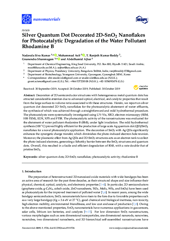 (PDF) Silver Quantum Dot Decorated 2D-SnO2 Nanoflakes for ...