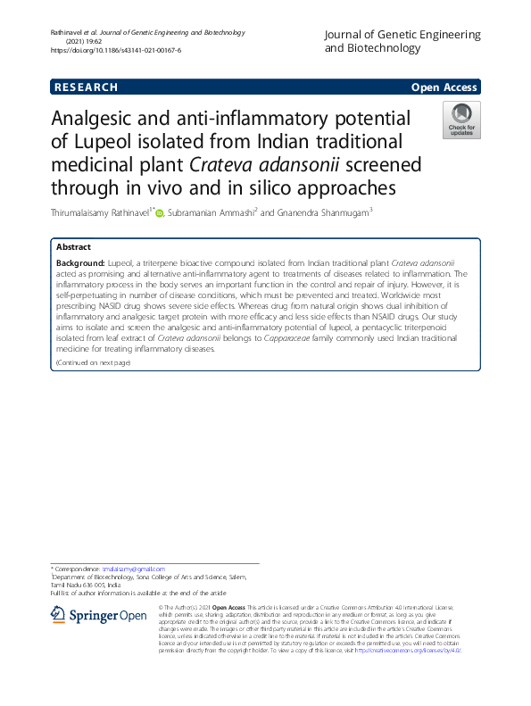(PDF) Analgesic and anti-inflammatory potential of Lupeol isolated from ...