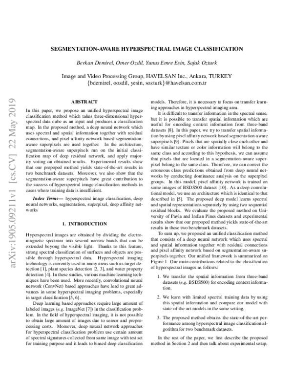 (PDF) Segmentation-Aware Hyperspectral Image Classification