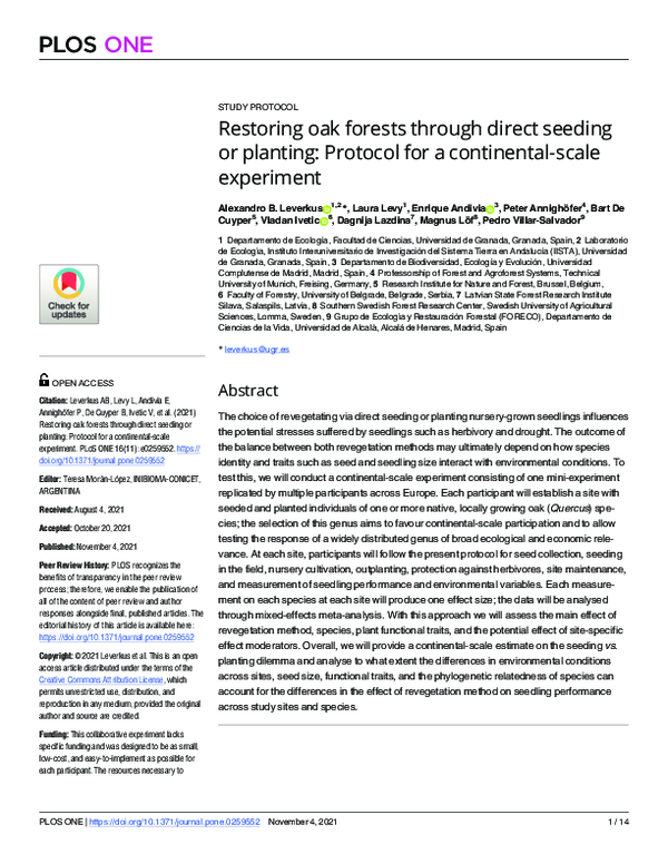 (PDF) Restoring oak forests through direct seeding or planting ...