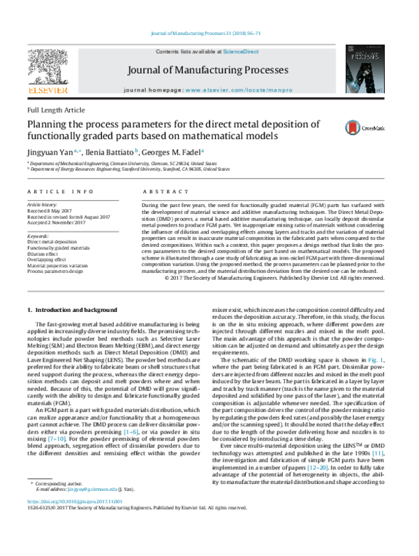 (PDF) Planning the process parameters for the direct metal deposition of functionally graded ...