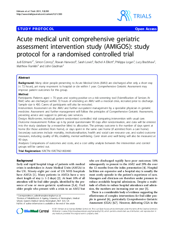 (PDF) Acute medical unit comprehensive geriatric assessment ...