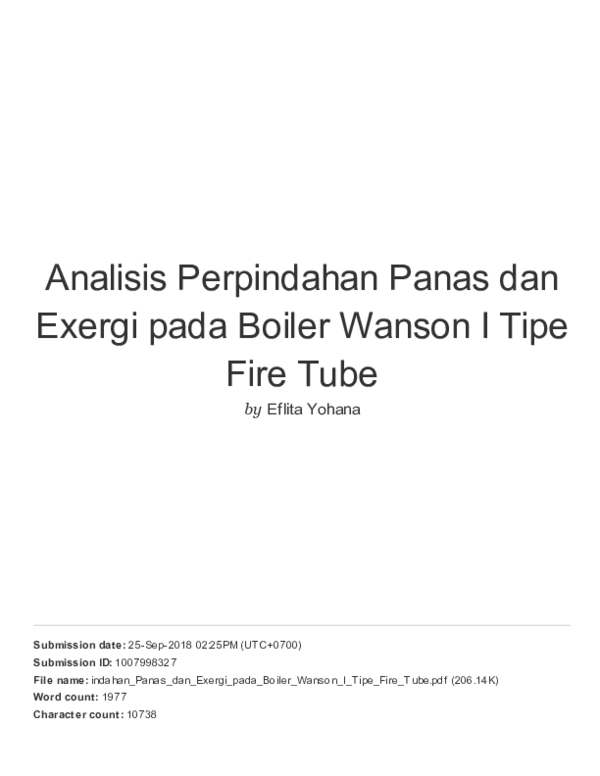 (PDF) Analisis Perpindahan Panas dan Exergi pada Boiler Wanson I Tipe ...