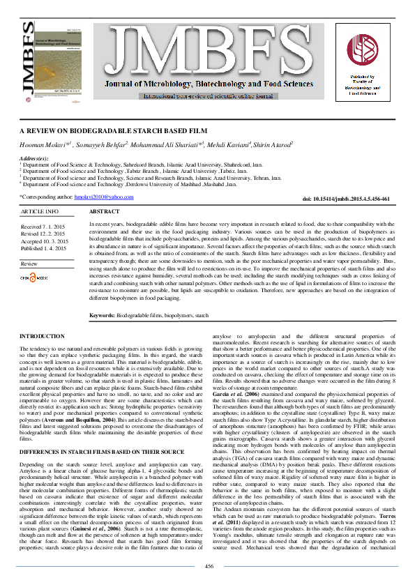 (PDF) A Review on Biodegradable Starch Based Film