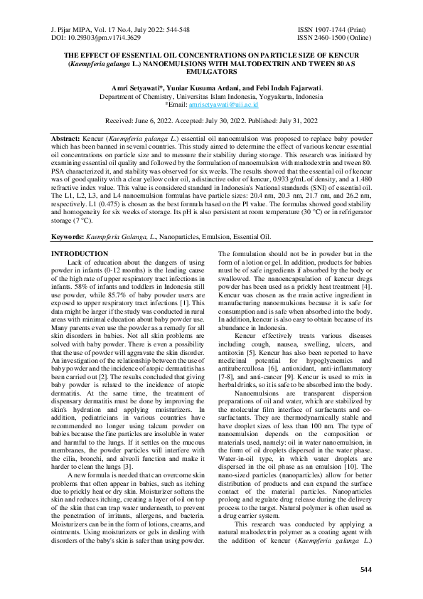 (PDF) The effect of essential oil concentrations on particle size of ...