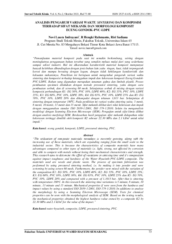 (PDF) Analisis Pengaruh Variasi Waktu Sintering Dan Komposisi Terhadap Sifat Mekanik Dan ...