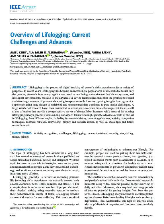 (PDF) Overview of Lifelogging: Current Challenges and Advances