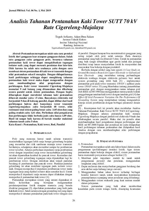 (PDF) Analisis Tahanan Pentanahan Kaki Tower SUTT 70 kV Rute Cigereleng ...