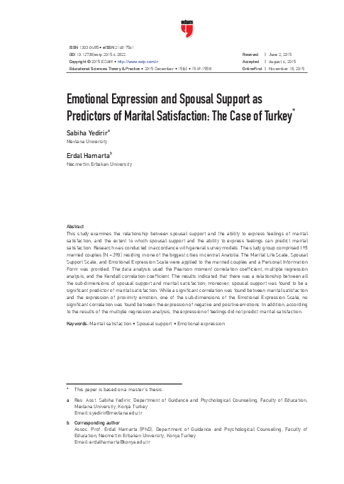 (PDF) Emotional Expression and Spousal Support as Predictors of Marital ...